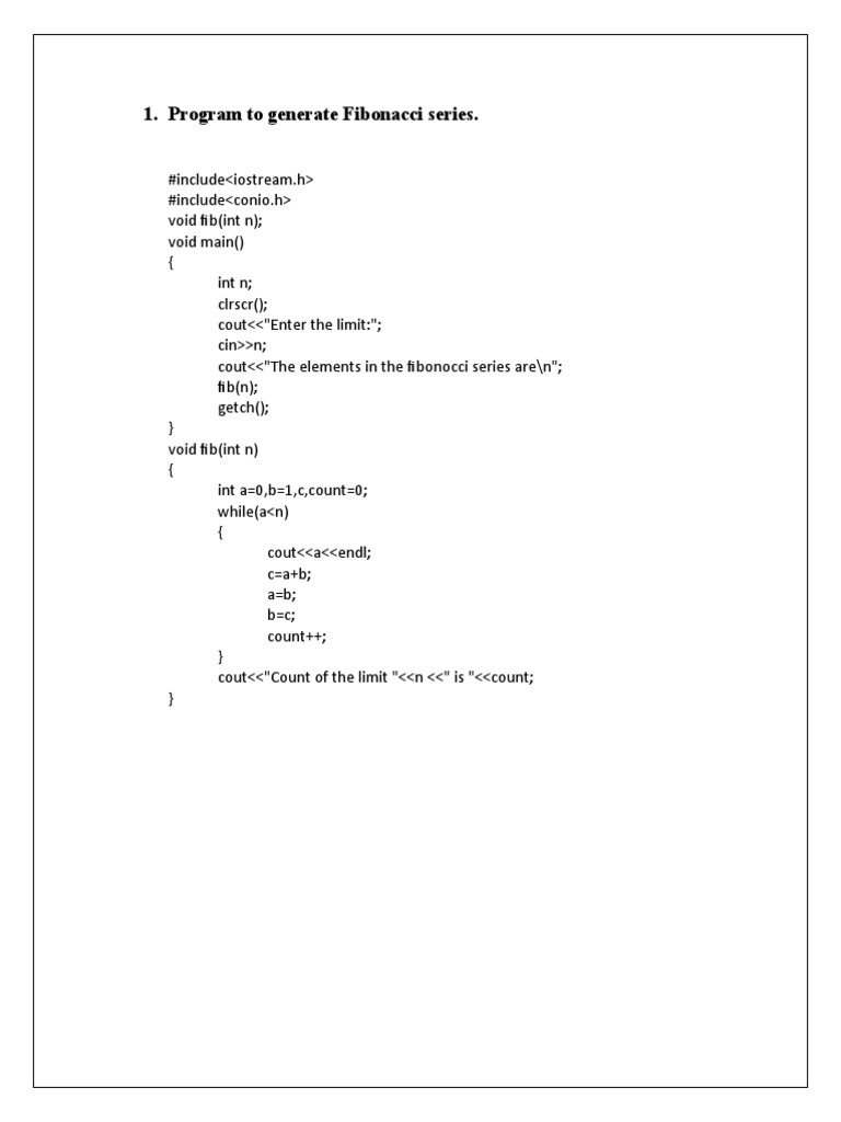 Program To Generate Fibonacci Series | Download Free PDF | Computer Programming | Software ...