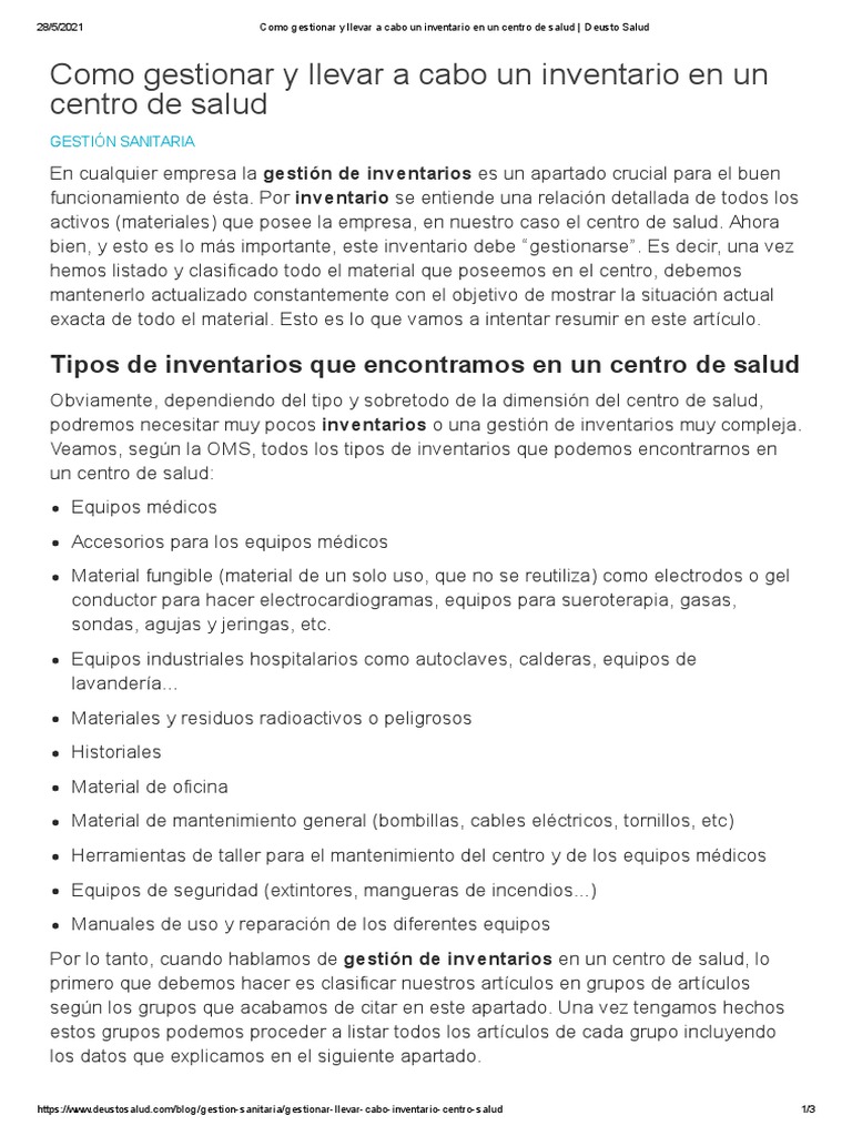 Como Gestionar y Llevar A Cabo Un Inventario en Un Centro de Salud ...