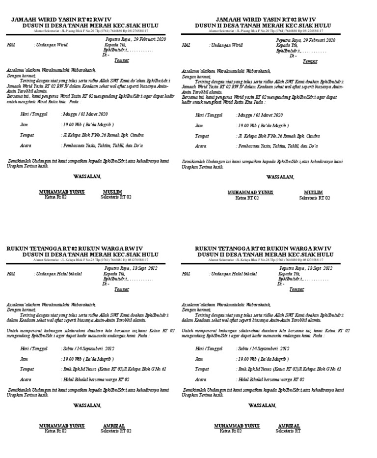 Contoh UNDANGAN WIRID BARU | PDF