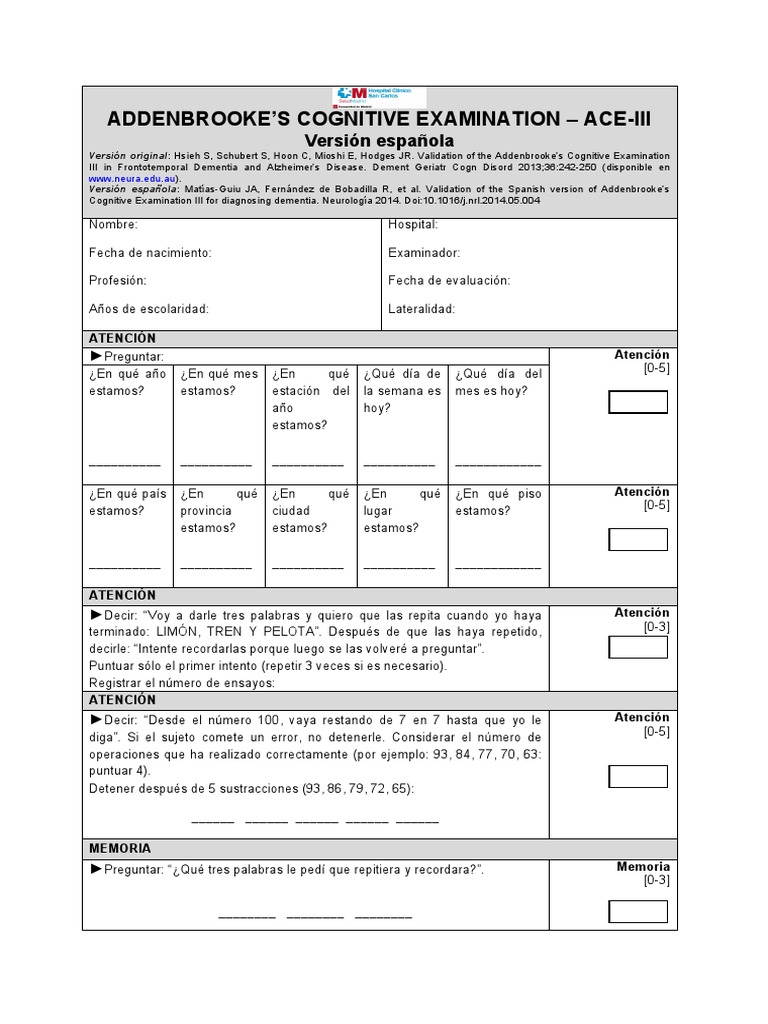 Ace Iii Español Validado Pdf Comunicación Ciencia Cognitiva