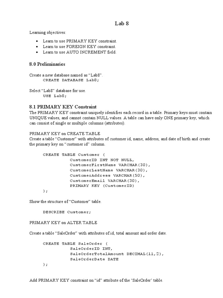 DB Lab 8 | Download Free PDF | Relational Database | Databases