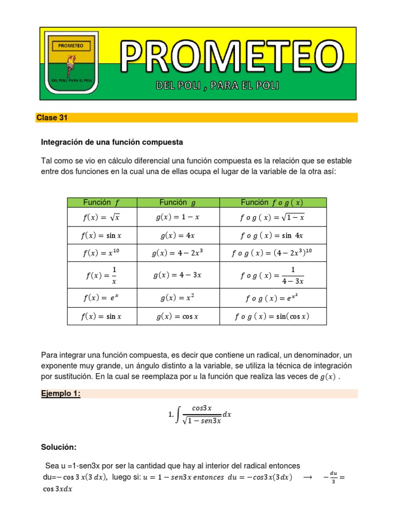 04 - Clase 30 - Integración de Funciones Compuestas | PDF | Integral ...