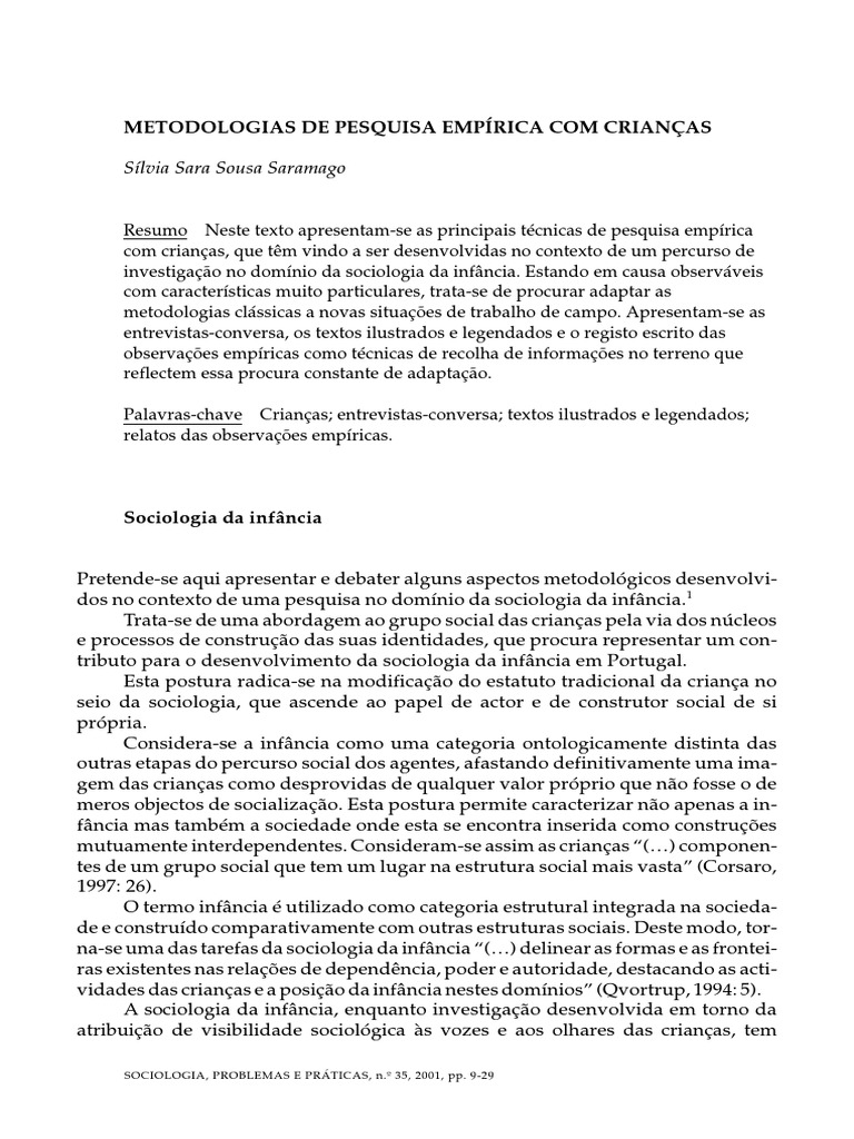 Saramago - Metodologias de Pesquisa Empírica Com Crianças | PDF ... Saramago - Metodologias de Pesquisa Empírica Com Crianças | PDF ...