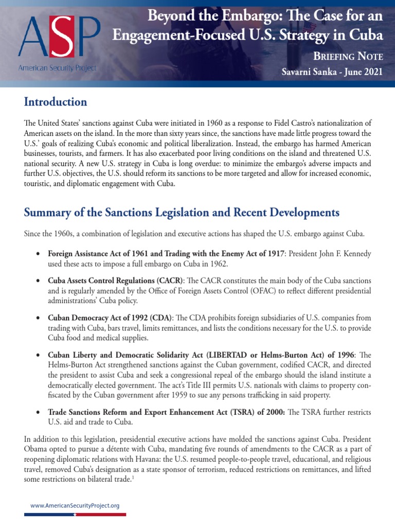 Briefing Note - Beyond The Embargo: The Case For An Engagement-Focused ...