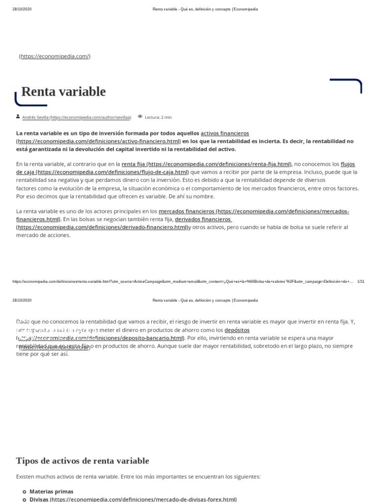 Renta Variable - Qué Es, Definición y Concepto - Economipedia | PDF ...