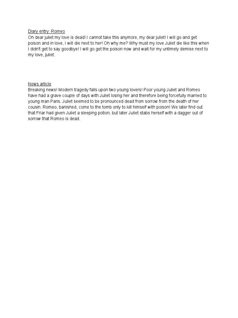 Romeo and Juliet Creative Writing | PDF