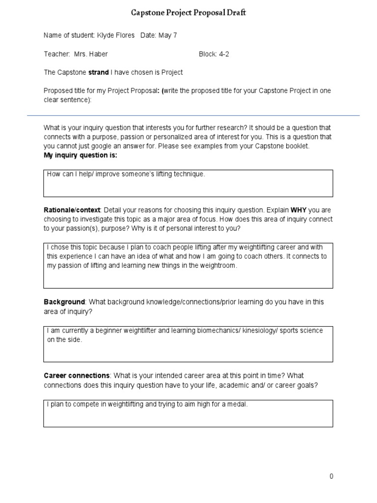 Capstone Project Proposal Draft Fillable | PDF | Question | Mentorship