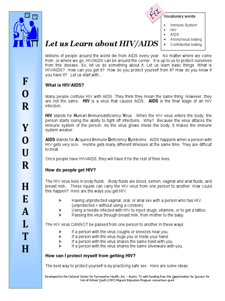F O R Y O U R H E A L T H: Let Us Learn About HIV/AIDS | PDF | Safe Sex ...