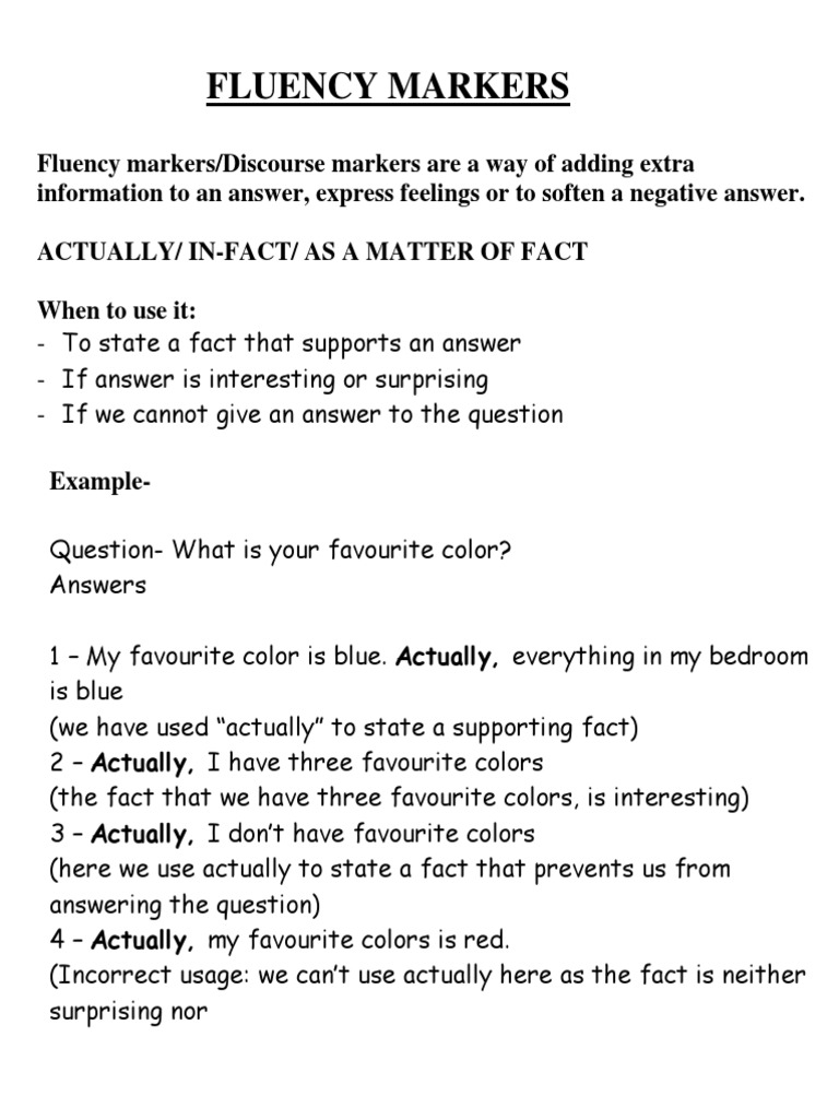FLUENCY MARKERS Complete | PDF | Question | Communication