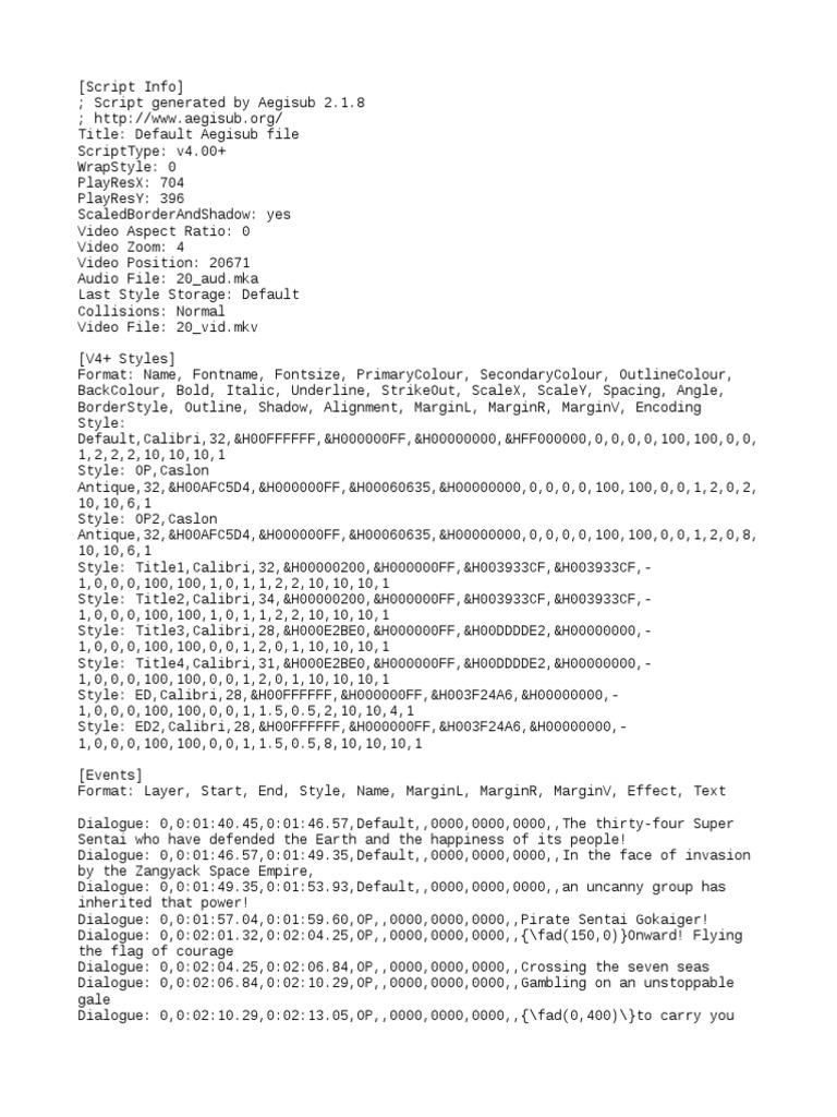 Aegisub Style Sheet and Subtitle File | PDF | Television Series With ...