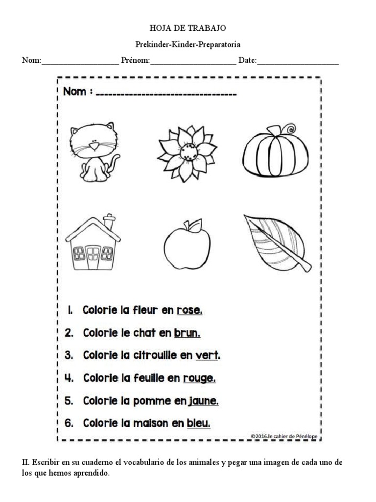 Hoja de Trabajo II Prekinder, Kinder Preparatoria Grado | PDF