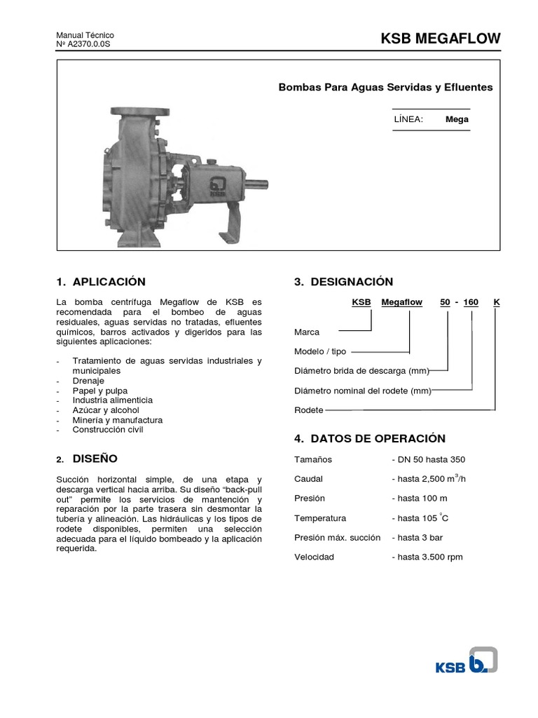 Bombas KSB Megaflow | PDF | Bomba | Aguas residuales