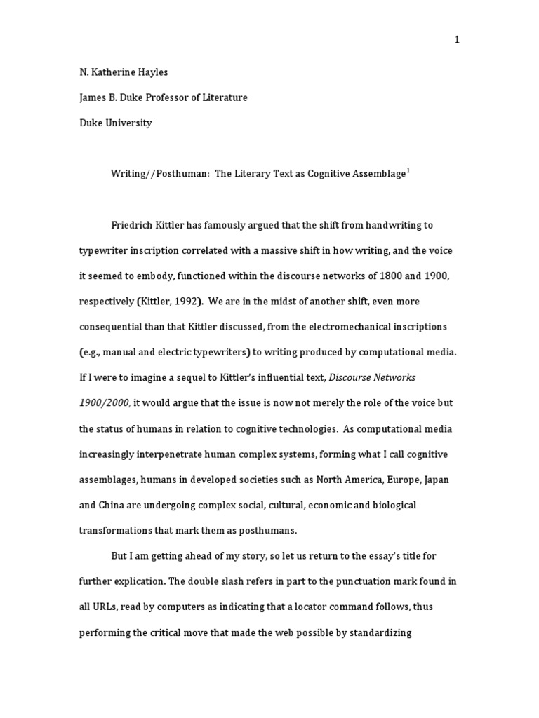 Writing-Posthuman-The Literary Text As Cognitive Assemblage | PDF | Posthuman | Evolution