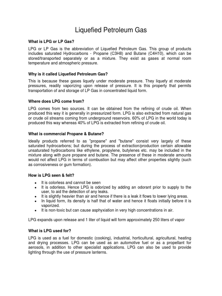 What is LPG? A Guide to Liquefied Petroleum Gas Properties & Uses | PDF ...