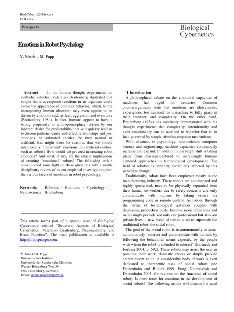 Emotions in Robot Psychology | PDF | Emotions | Facial Expression