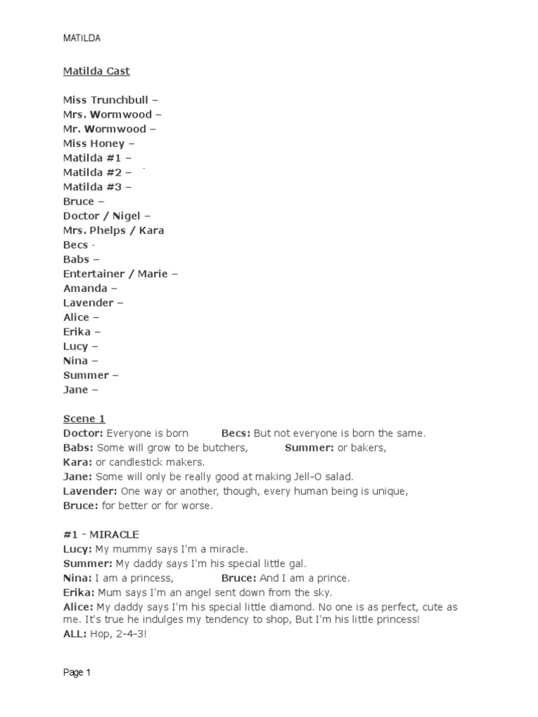 Matilda Script Draft 1 | PDF