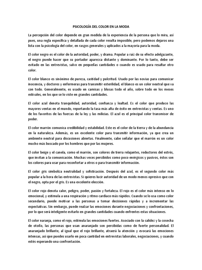 Psicología Del Color en La Moda | PDF | Color | Las emociones