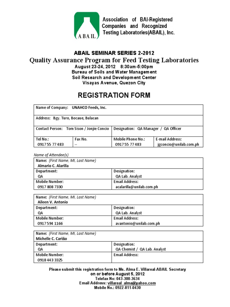 Registration - Aug. 23 & 24, 2012 Seminar (UNAHCO Feeds, Inc.) | PDF