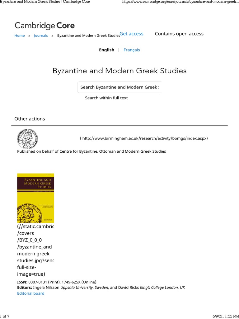 Byzantine and Modern Greek Studies - Cambridge Core | PDF | Greece