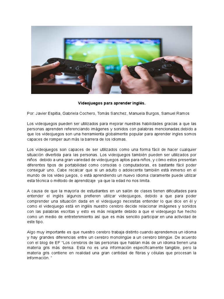 10° Video Games To Learn English | PDF | Videojuegos | Multilingüismo