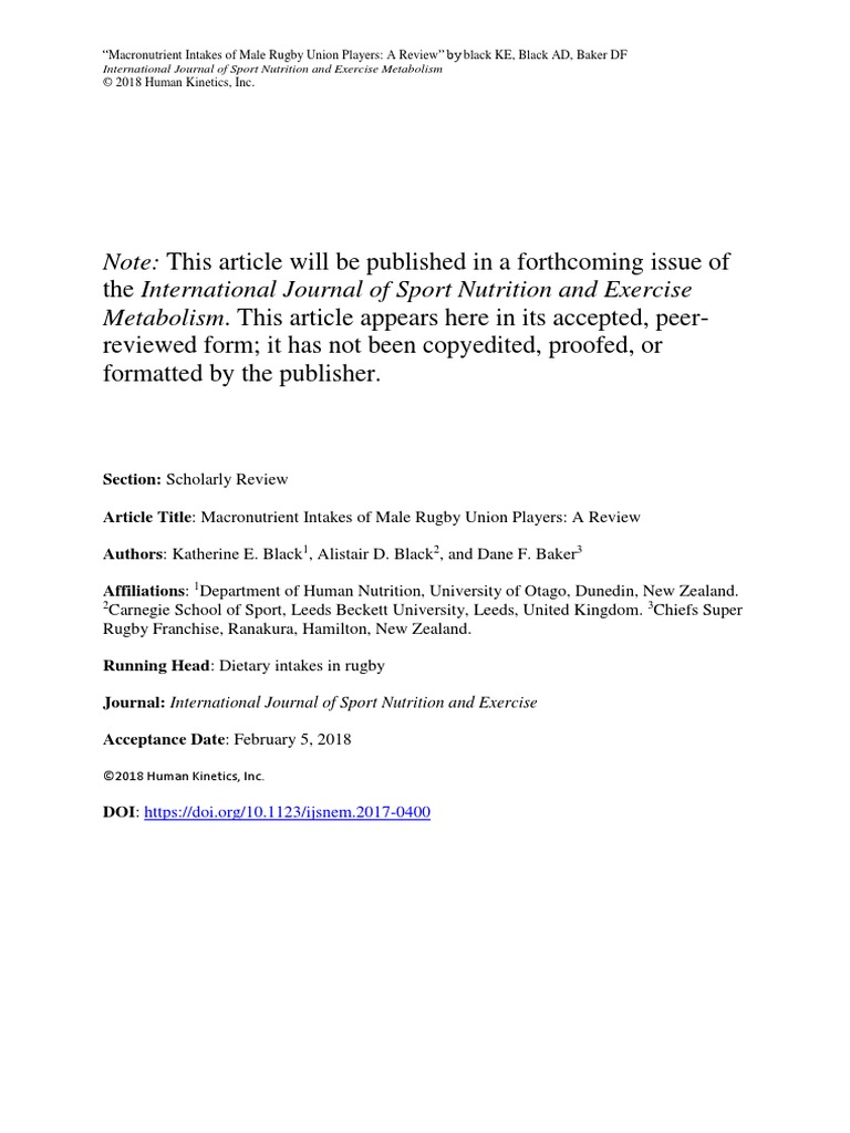 Macronutrient Intakes of Male Rugby Union Players A Review 2018 | PDF ...