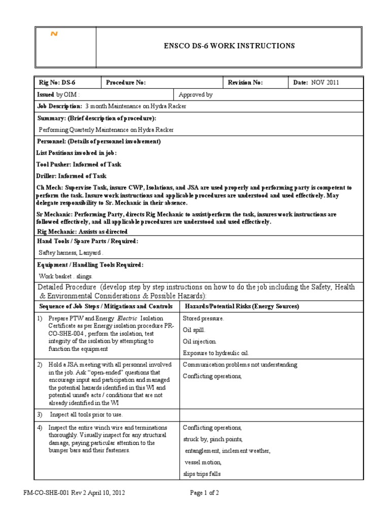 3 Month Maintenance On Hydra Racker | PDF | Hazards | Safety