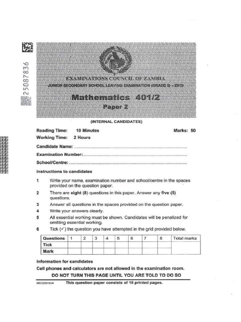 Grade 9 2019 Maths P2 | PDF