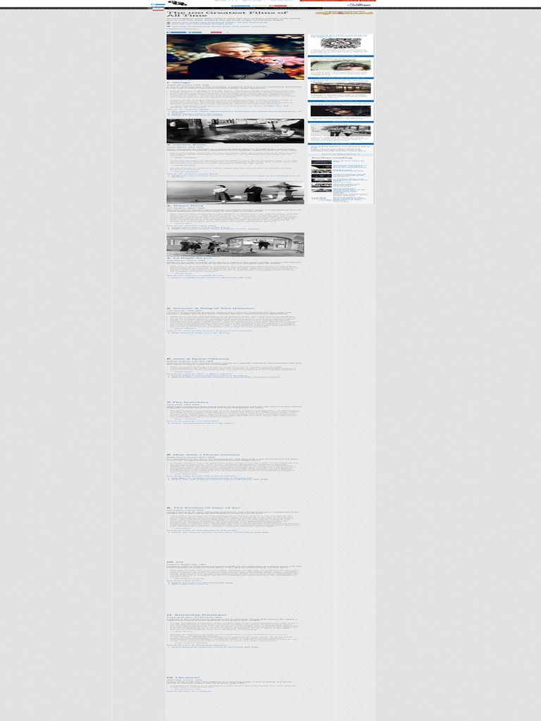 The Top 100 Greatest Films of All Time - Sight & Sound - BFI | PDF