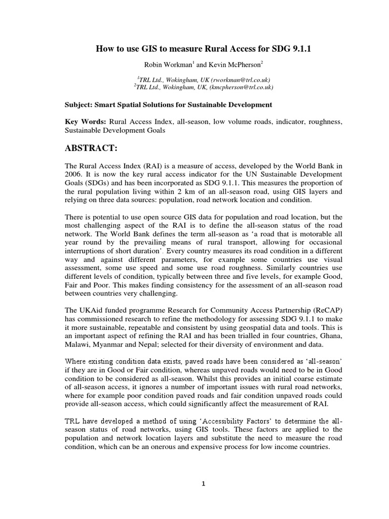 Measure Rural Access | Download Free PDF | Geographic Information ...
