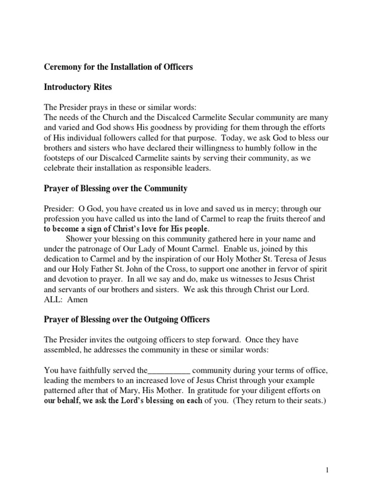 Ceremony For The Installation of Officers Introductory Rites | PDF ...