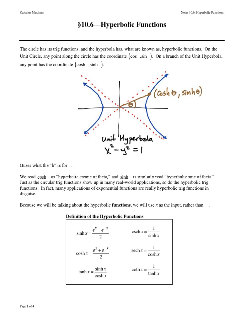 NOTES 10.6 Hyperbolic Functions | PDF | Trigonometric Functions ...