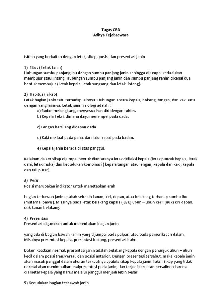 Tugas CBD: Letak dan Presentasi Janin | PDF