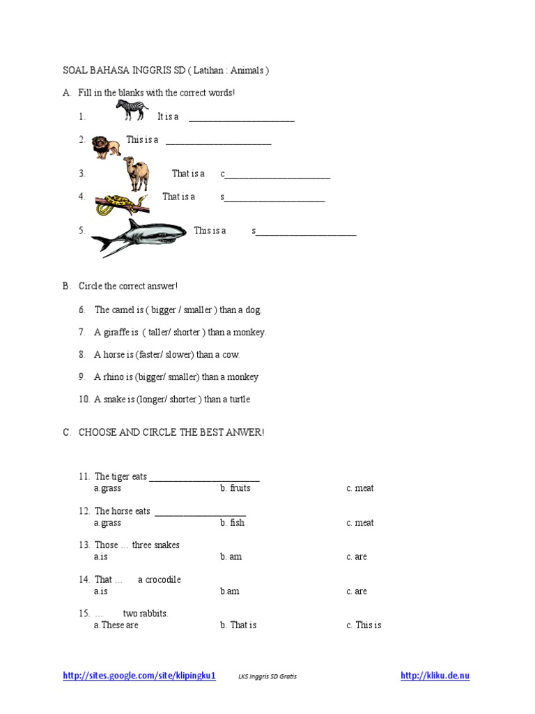 Animals Fill in the Blanks and Circle Answers English Practice ...