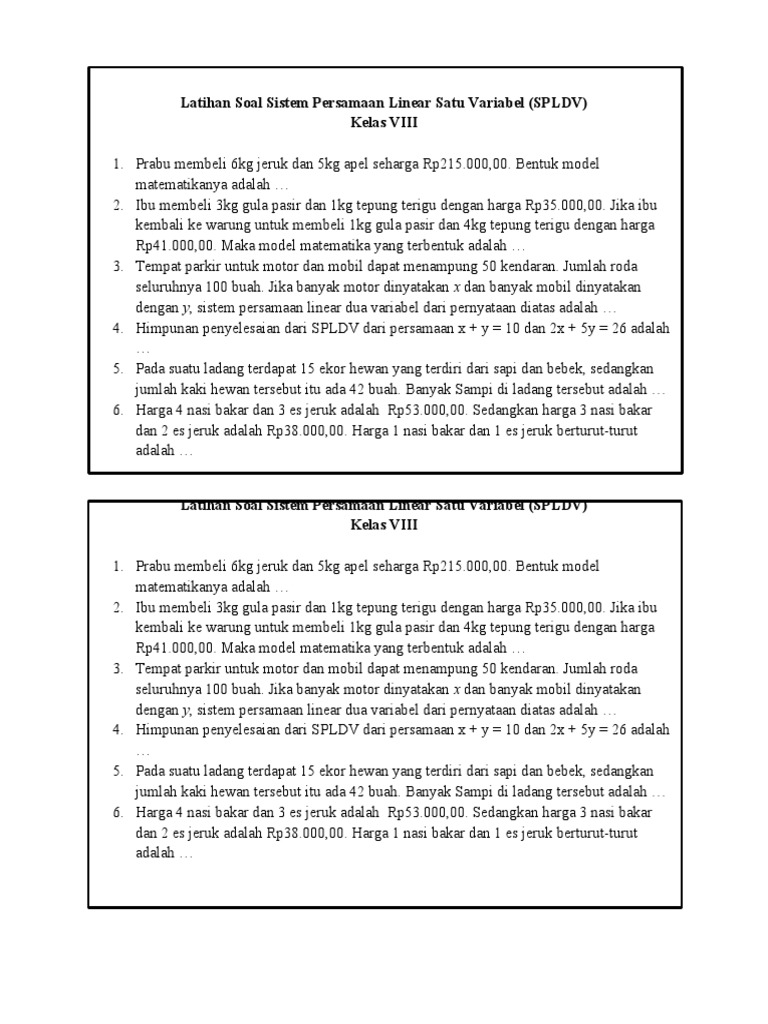 Latihan Soal SPLDV | PDF