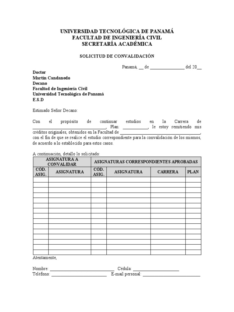 Solicitud Convalidación Créditos UTP | PDF