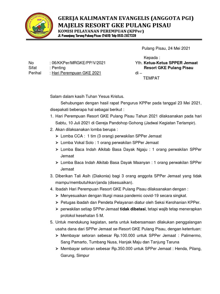 Hari Perempuan GKE 2021 - Resort Pulang Pisau | PDF