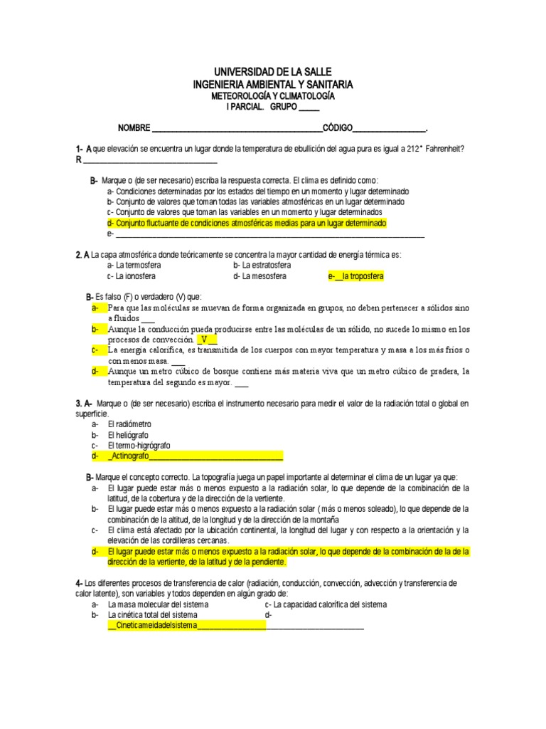 Examen de Meteorología y Climatología | PDF | Calor | Clima
