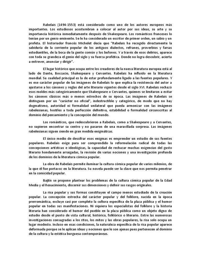 Introducción - Bajtin Rabelais | PDF | La risa | Humor