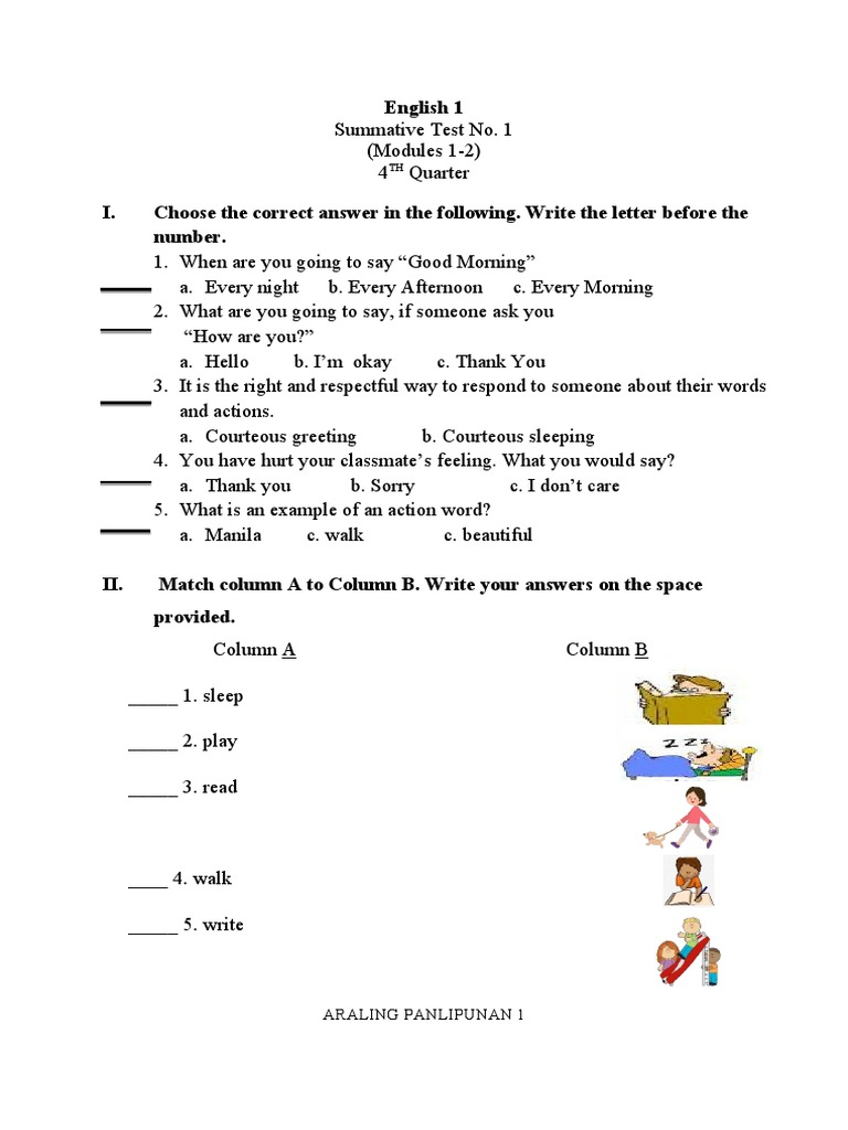 Summative Test 1 4th Quarter | PDF