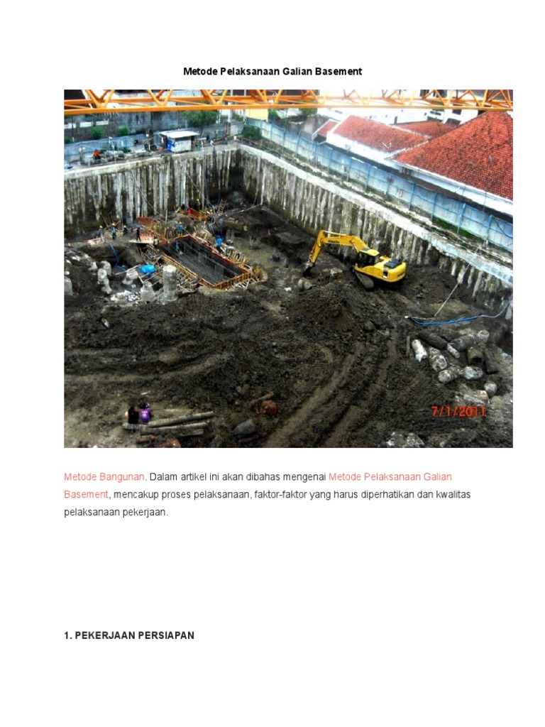 Metode Pelaksanaan Galian Basement | PDF | Teknologi & Rekayasa