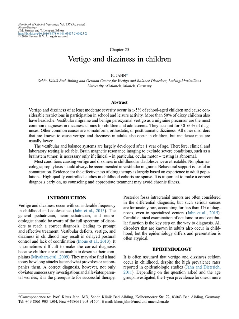 Vertigo and Dizziness in Children | PDF | Vertigo | Vestibular System