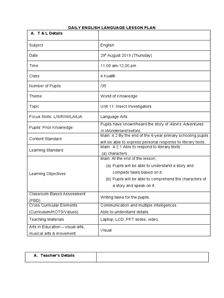 Y4 Lesson Plan (Language Arts) | PDF | Lesson Plan | Curriculum