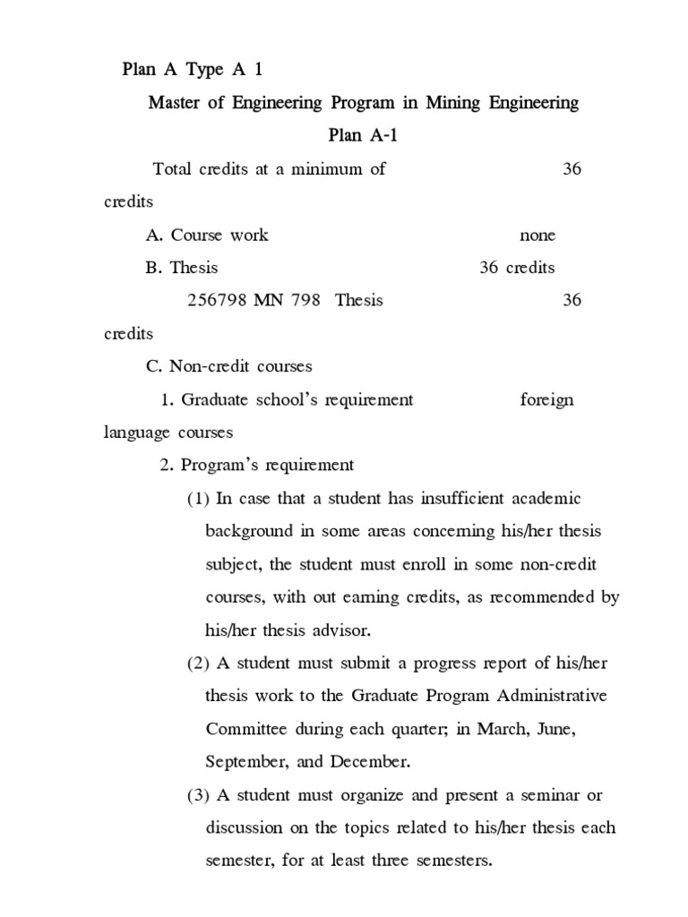 Planatypea1 Master of Engineering Program in Mining Engineering Plan A-1 | PDF | Thesis ...