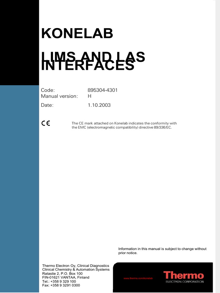 Konelab LIMS & LAS Interface Guide | PDF | Transmission Control ...