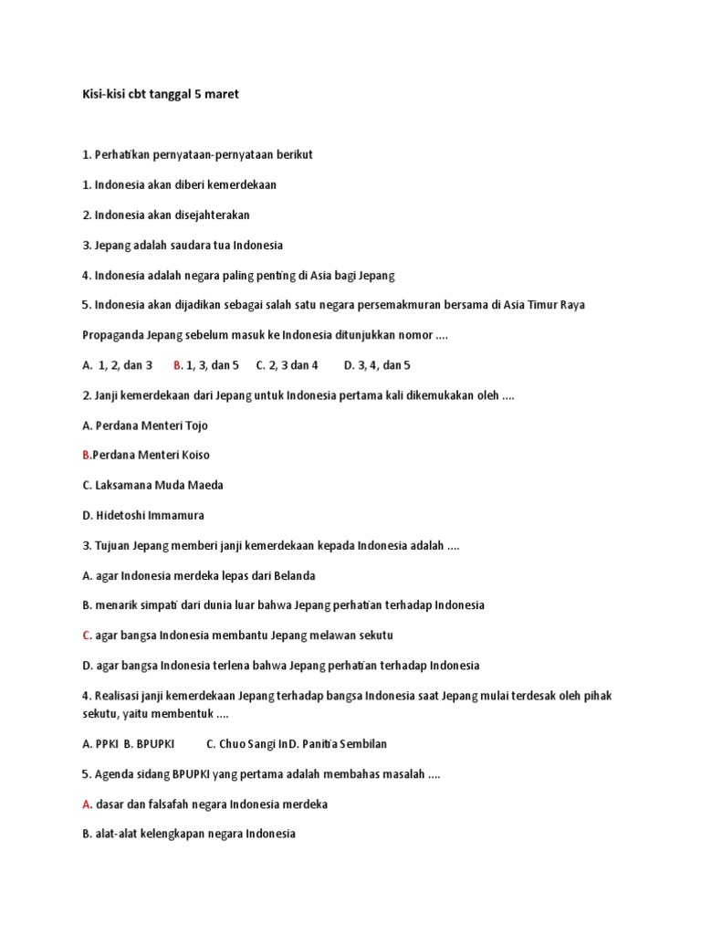 Kisi-Kisi CBT TGL 5 Maret | PDF | Politik | Sejarah