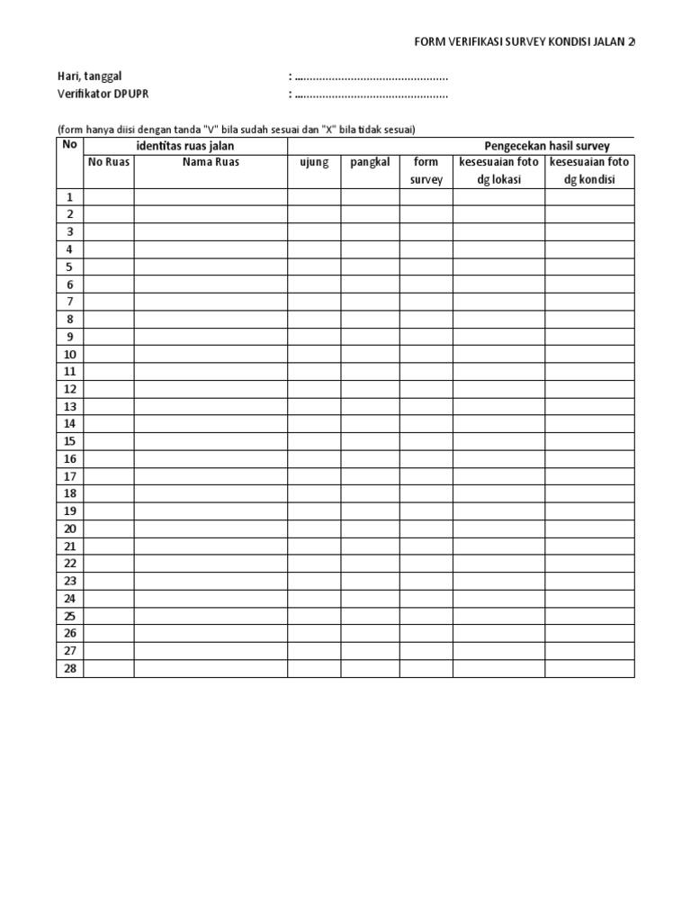 Form Verifikasi Survey Kondisi Data Jalan | PDF