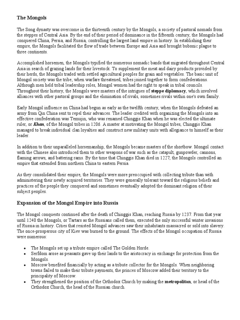 The Mongols Summary | PDF | Mongols | Genghis Khan