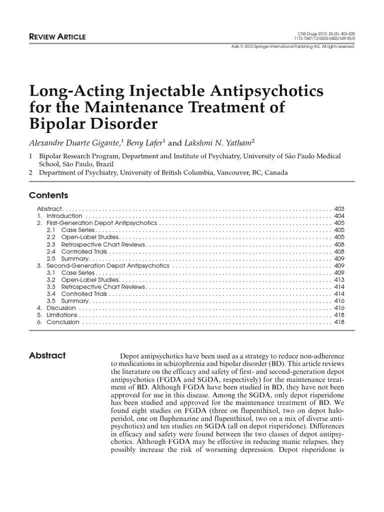 Long-Acting Injectable Antipsychotics | PDF | Antipsychotic | Mania