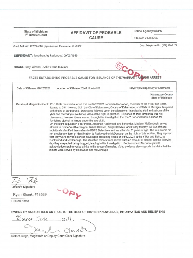 Probable Cause Affidavit Serving A Minor | PDF