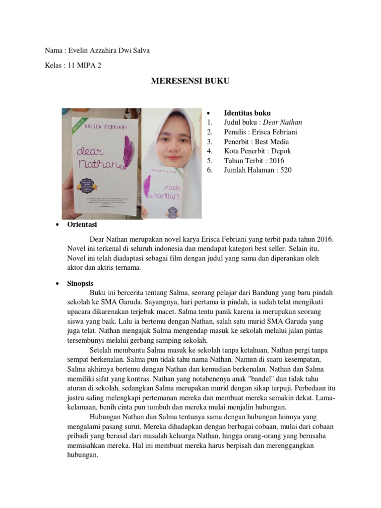 Resensi Novel Dear Nathan oleh Erisca Febriani | PDF